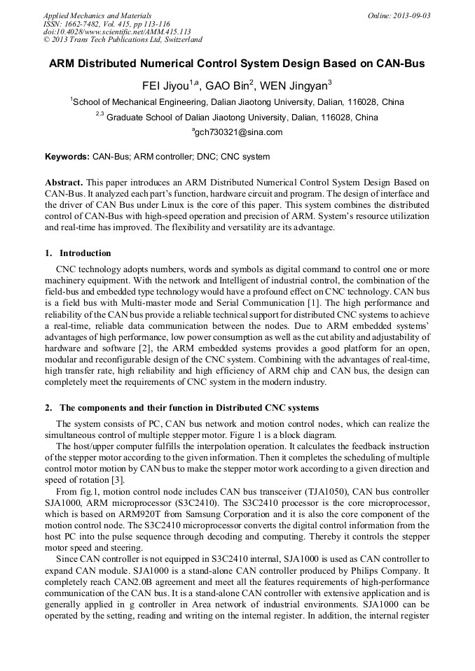ARM Distributed Numerical Control System Design Based on CAN-Bus ...
