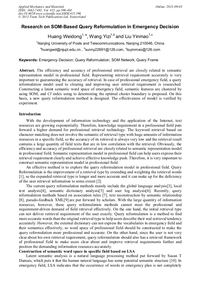 Research on SOM-Based Query Reformulation in Emergency Decision ...