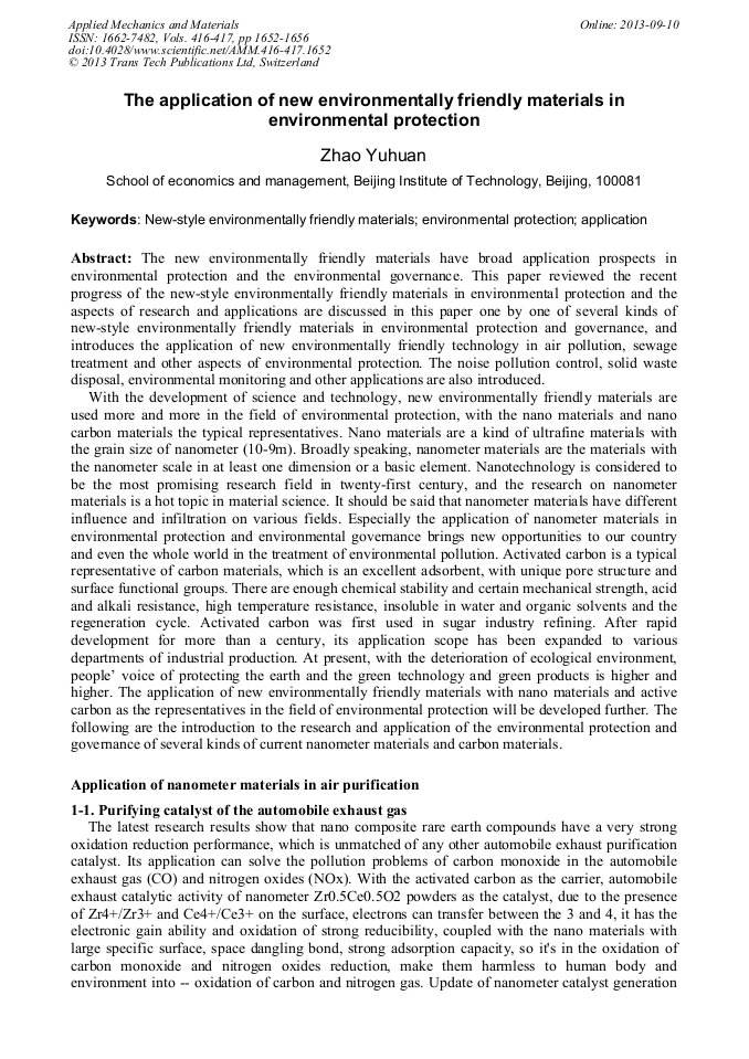 The Application of New Environmentally Friendly Materials in ...