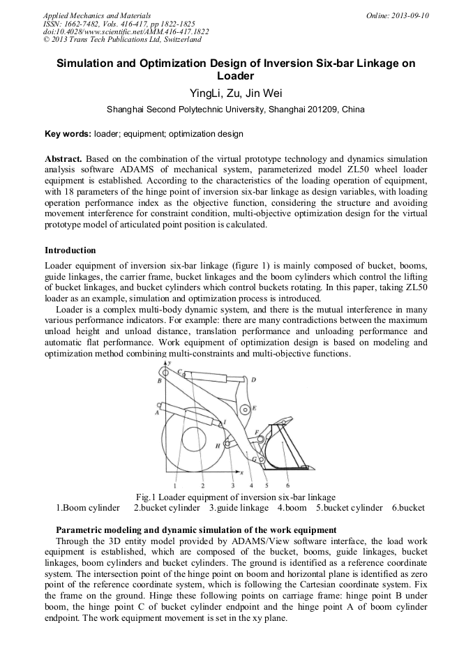 Simulation and Optimization Design of Inversion Six-Bar Linkage on ...