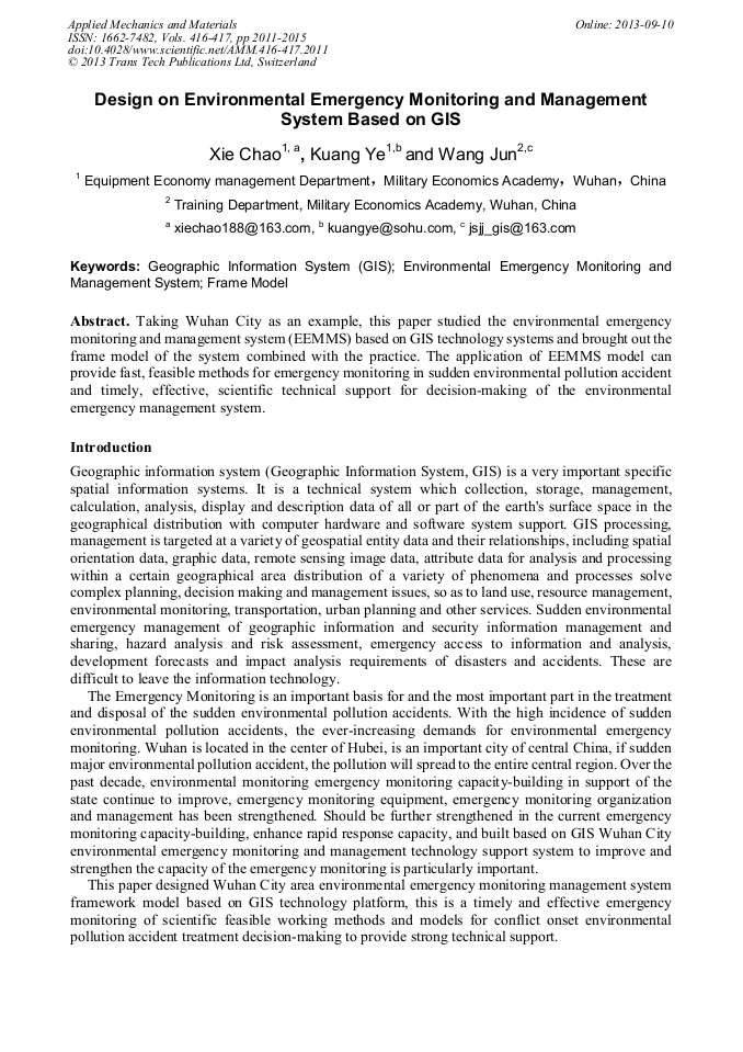 Design on Environmental Emergency Monitoring and Management System ...