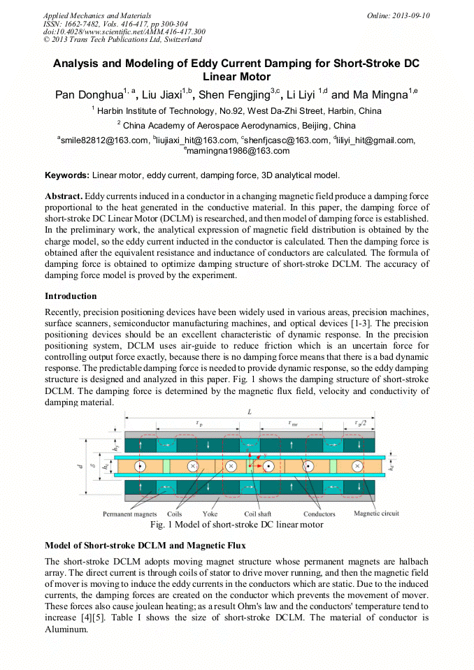Analysis and Modeling of Eddy Current Damping for Short-Stroke DC ...