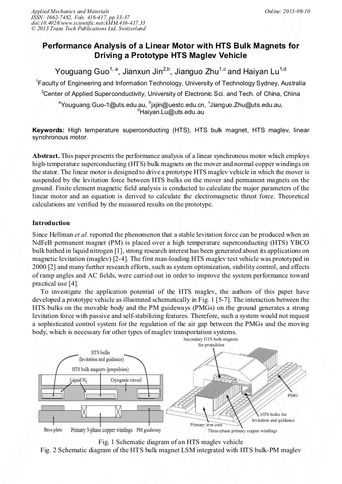 Performance Analysis of a Linear Motor with HTS Bulk Magnets for ...