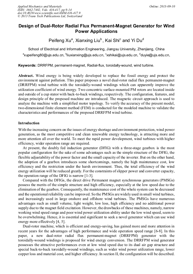 Design of Dual-Rotor Radial Flux Permanent-Magnet Generator for Wind ...