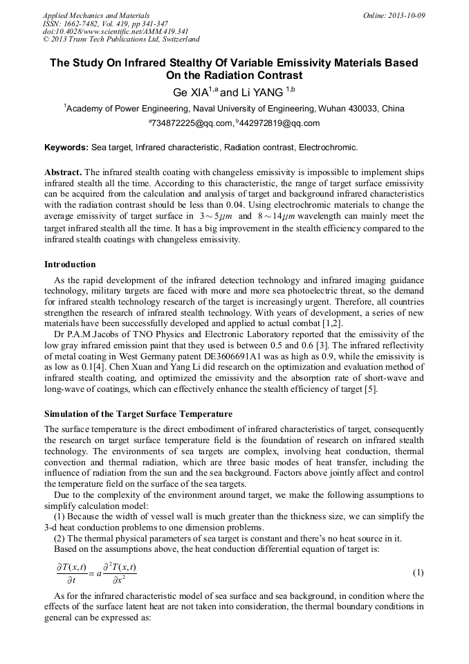 The Study on Infrared Stealthy of Variable Emissivity Materials Based ...
