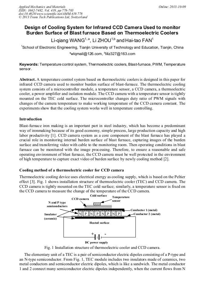 Design of Cooling System for Infrared CCD Camera Used to Monitor Burden ...