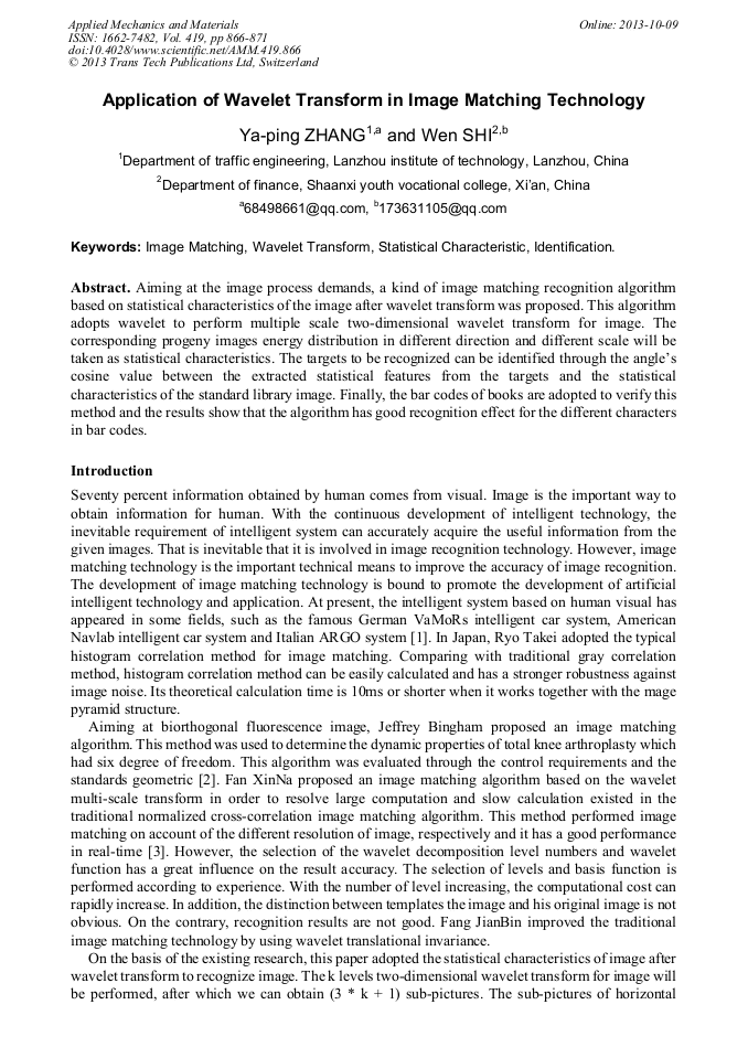 Application of Wavelet Transform in Image Matching Technology ...