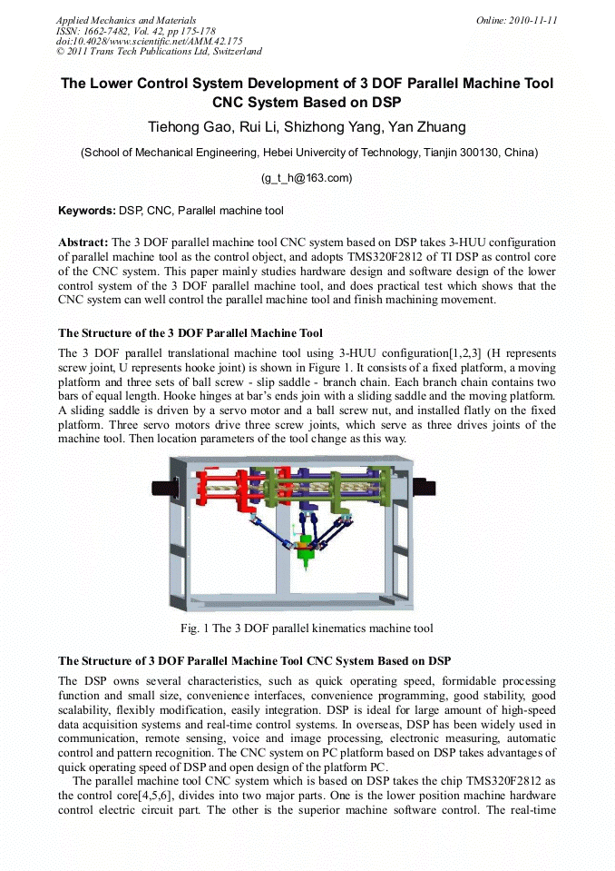 The Lower Control System Development of 3 DOF Parallel Machine Tool CNC ...