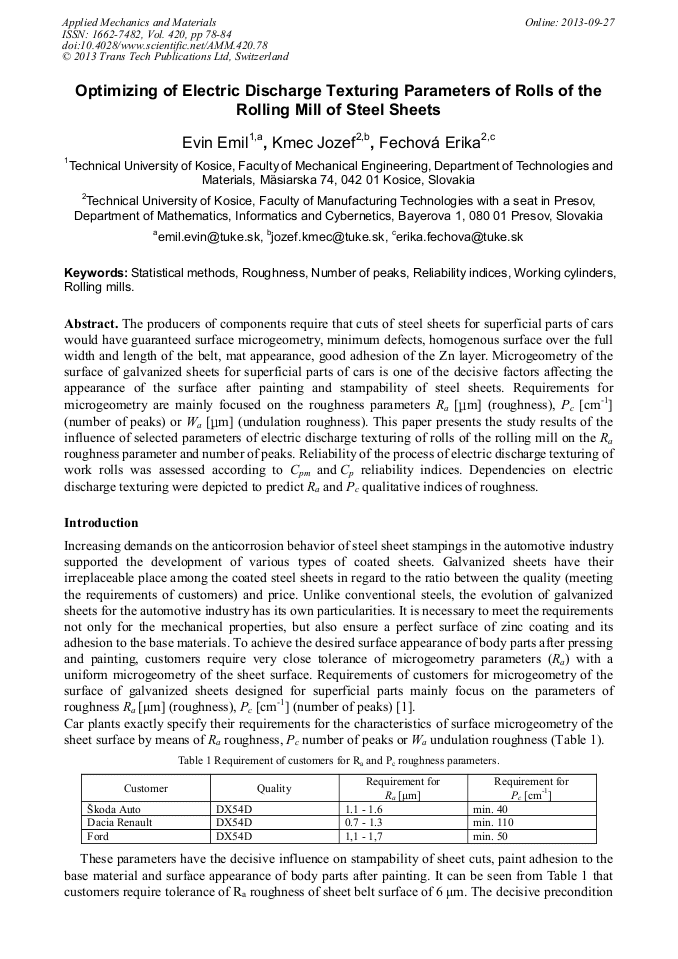 Optimizing of Electric Discharge Texturing Parameters of Rolls of the ...