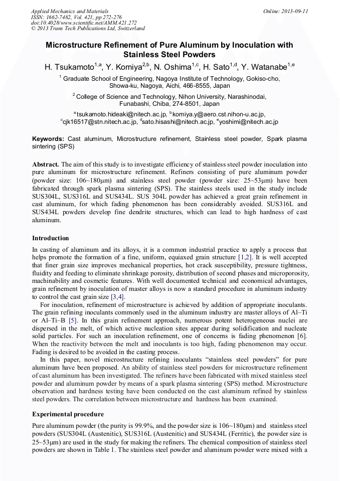 Microstructure Refinement of Pure Aluminum by Inoculation with ...