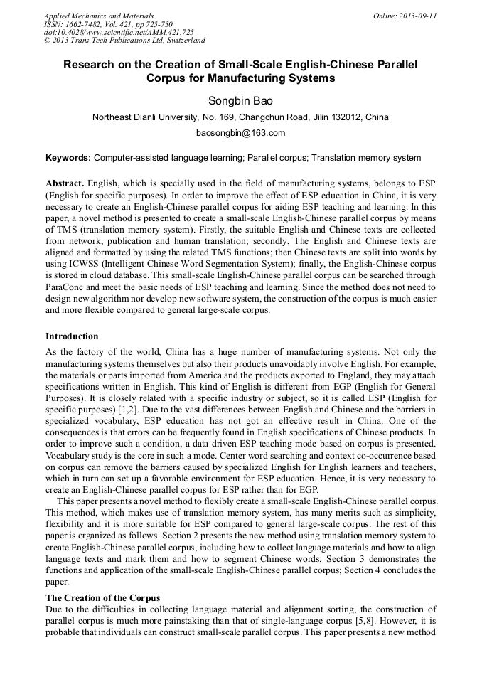 Research on the Creation of Small-Scale English-Chinese Parallel Corpus ...