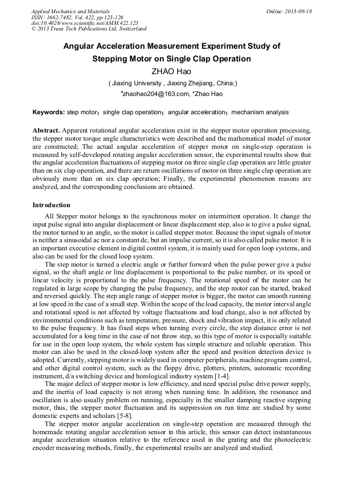 Angular Acceleration Measurement Experiment Study of Stepping Motor on ...