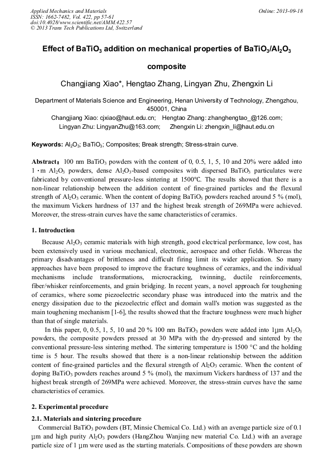 Effect of BaTiO3 Addition on Mechanical Properties of BaTiO3/Al2O3 ...