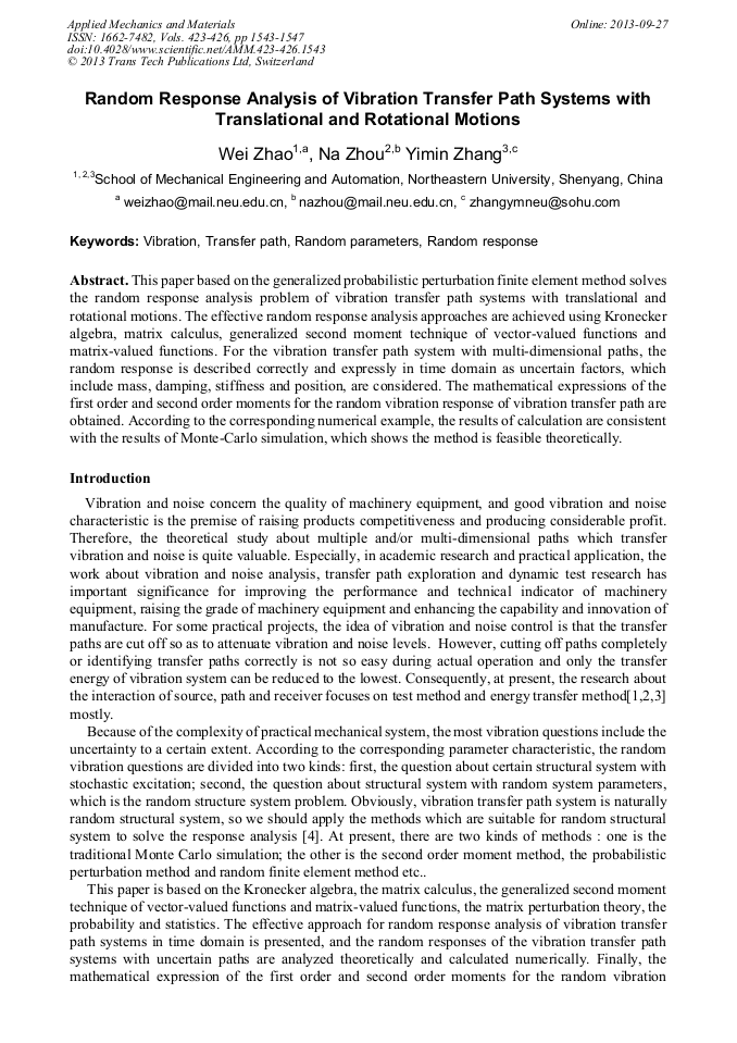 Random Response Analysis of Vibration Transfer Path Systems with ...