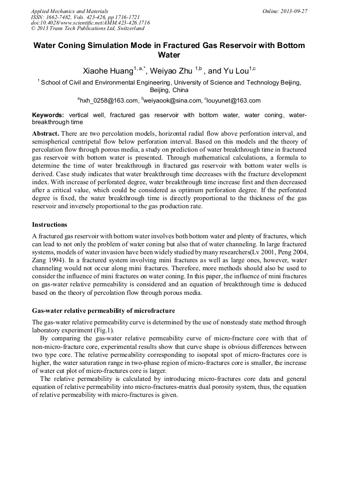 Water Coning Simulation Mode in Fractured Gas Reservoir with Bottom ...