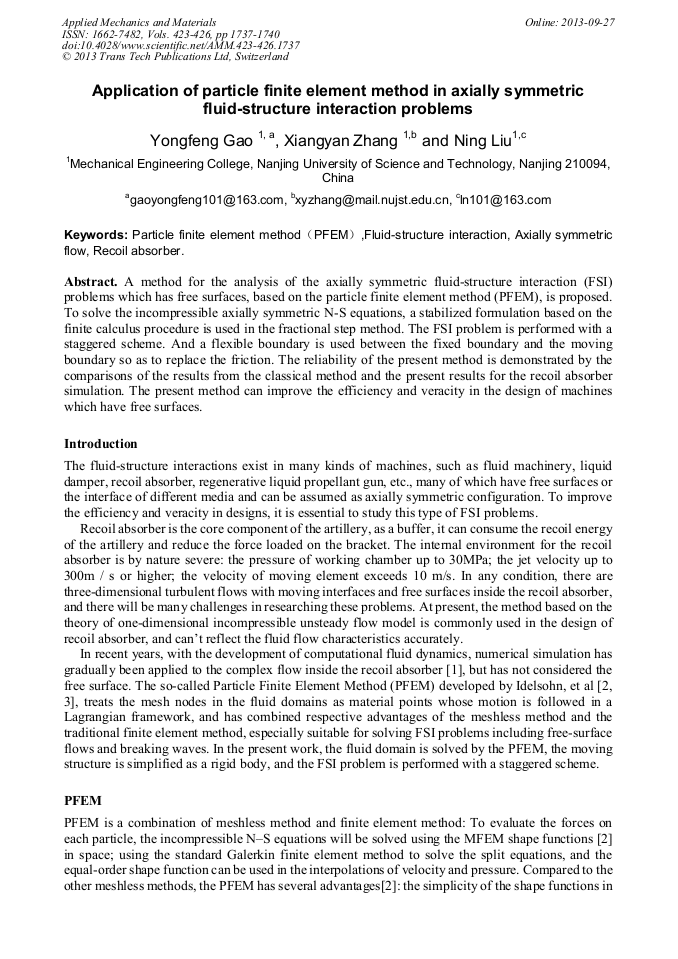 Application of Particle Finite Element Method in Axially Symmetric ...