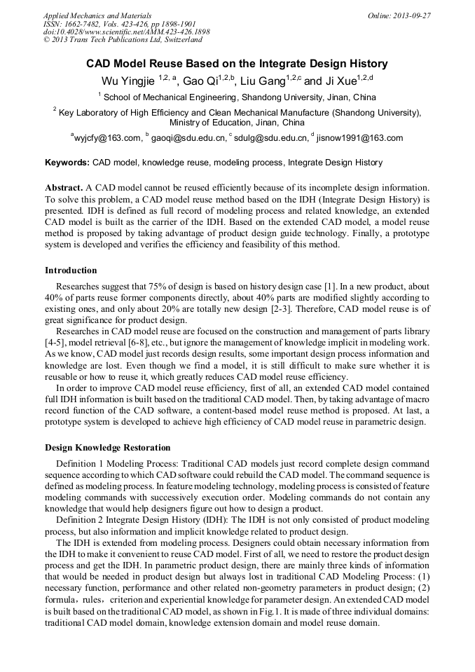 CAD Model Reuse Based on the Integrate Design History | Scientific.Net