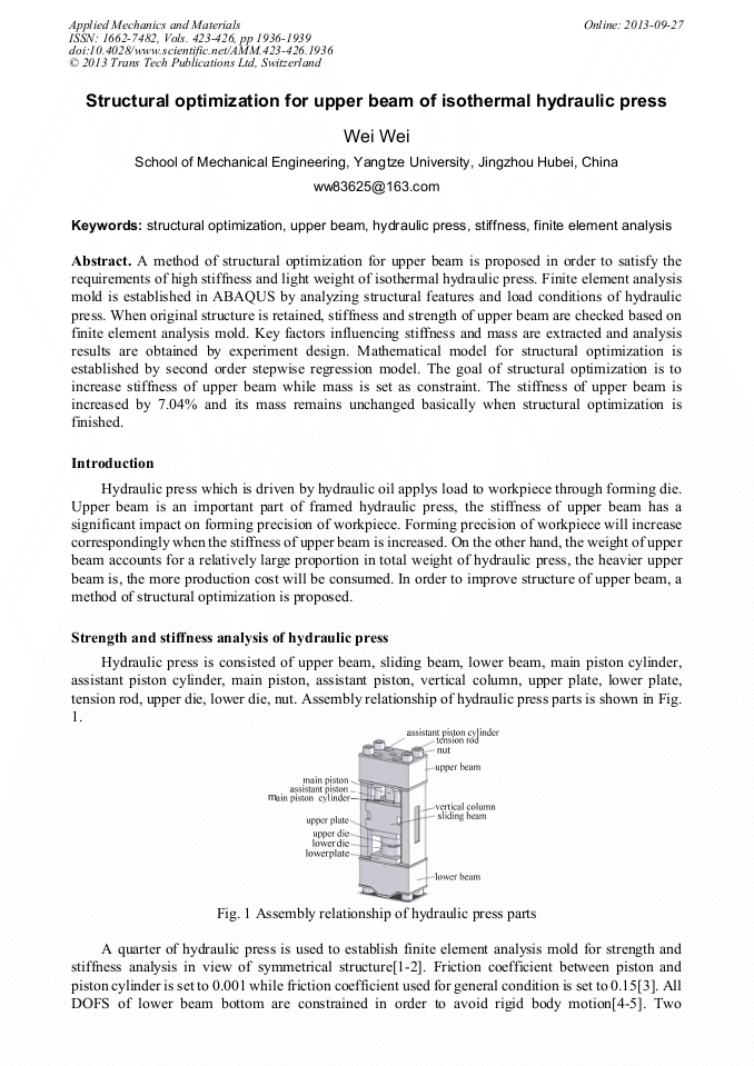 Structural Optimization for Upper Beam of Isothermal Hydraulic Press ...