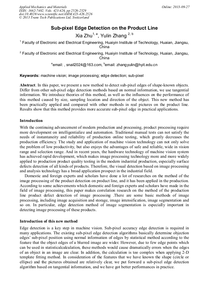 Sub-Pixel Edge Detection on the Product Line | Scientific.Net