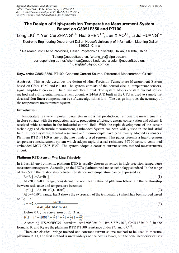 The Design of High-Precision Temperature Measurement System Based on ...