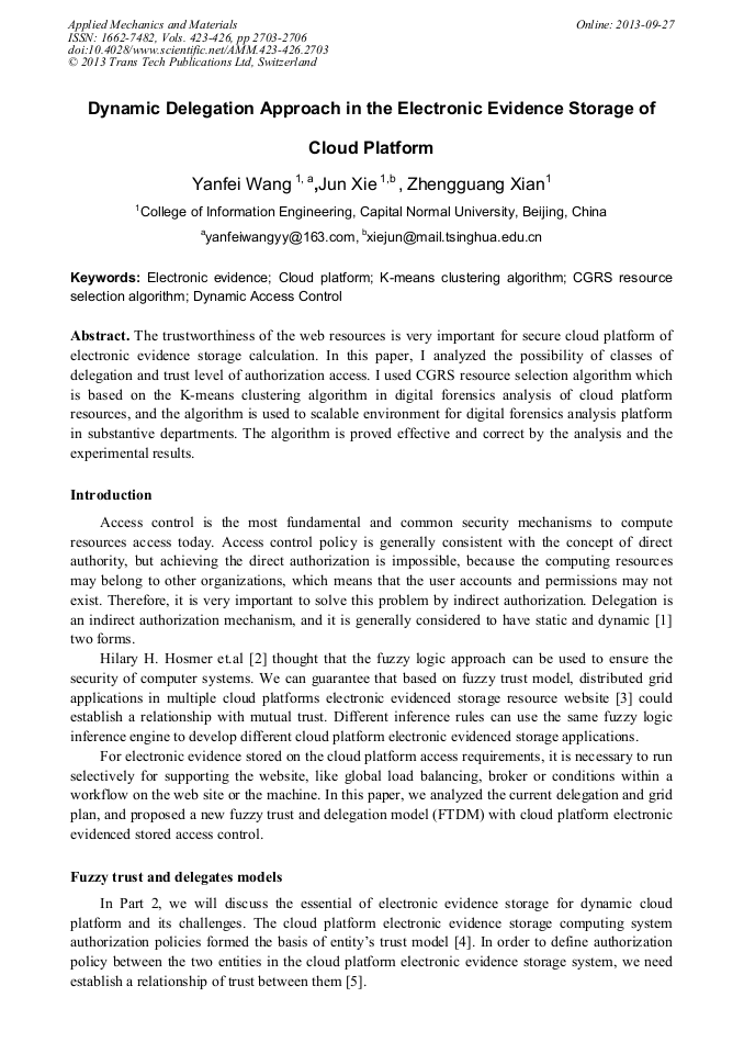 Dynamic Delegation Approach in the Electronic Evidence Storage of Cloud ...