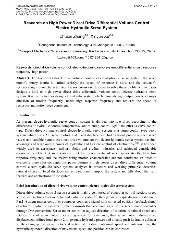 Research on High Power Direct Drive Differential Volume Control Electro ...