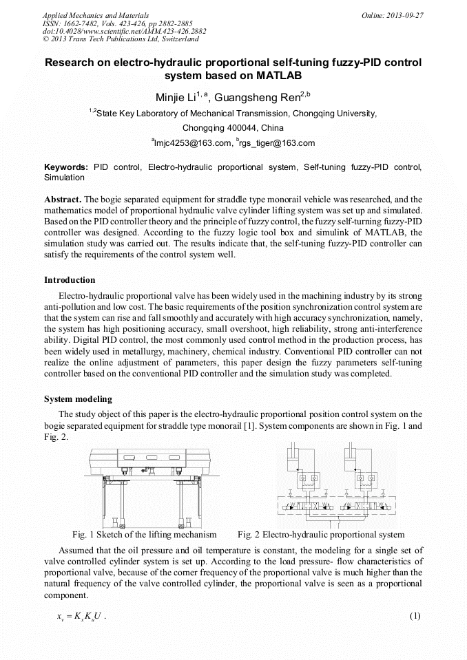 Research on Electro-Hydraulic Proportional Self-Tuning Fuzzy-PID ...