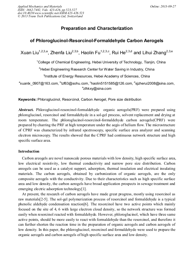 Preparation and Characterization of Phloroglucinol-Resorcinol ...