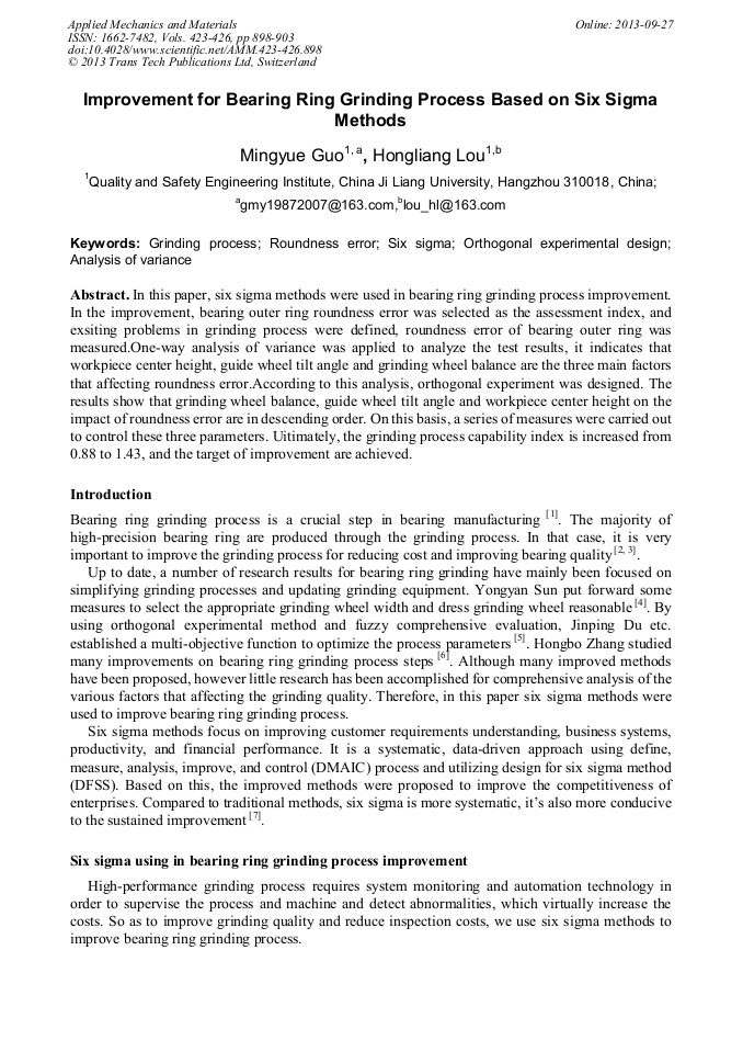 Improvement for Bearing Ring Grinding Process Based on Six Sigma ...