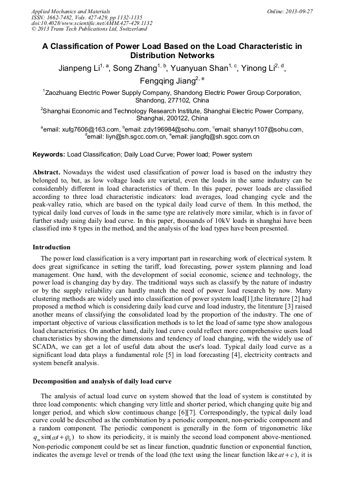 A Classification of Power Load Based on the Load Characteristic in ...