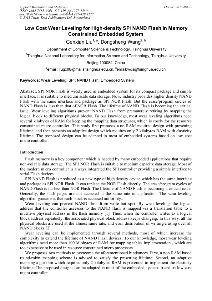 Low Cost Wear Leveling for High-Density SPI NAND Flash in Memory Constrained Embedded System ...