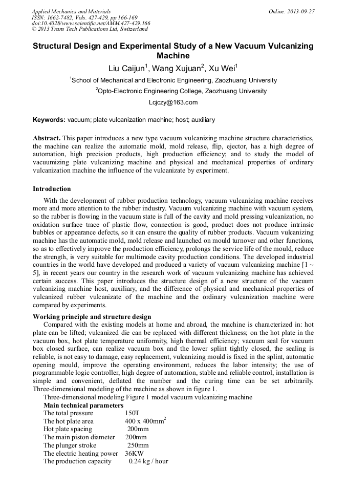 Structural Design and Experimental Study of a New Vacuum Vulcanizing ...