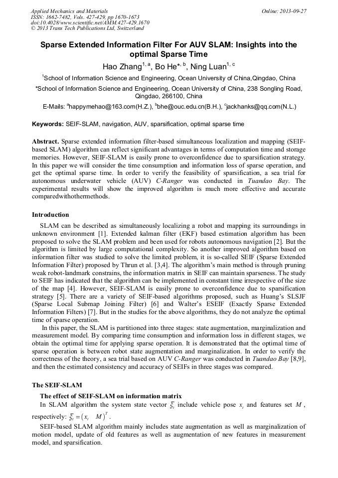 Sparse Extended Information Filter for AUV SLAM: Insights into the ...