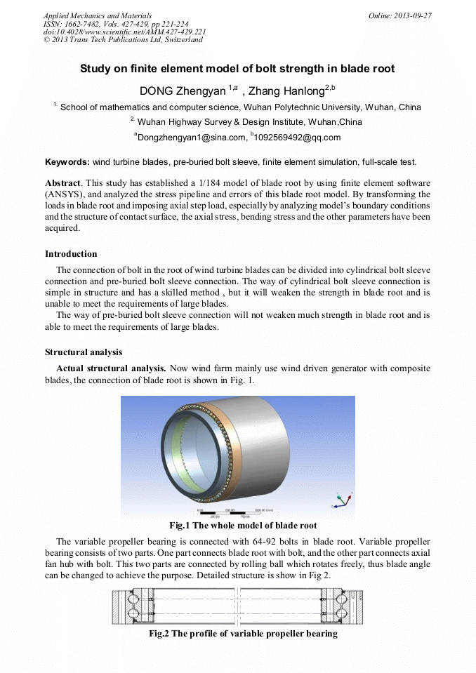 Study on Finite Element Model of Bolt Strength in Blade Root ...