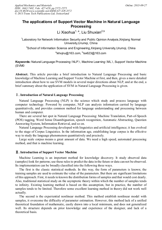 The Applications of Support Vector Machine in Natural Language ...