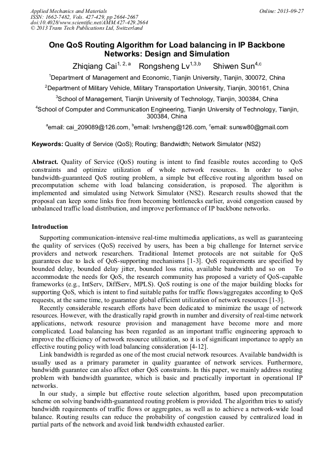 One Qos Routing Algorithm For Load Balancing In Ip Backbone Networks Design And Simulation 