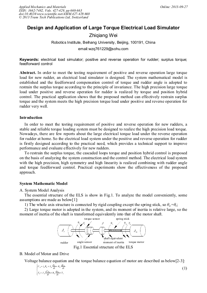 Design and Application of Large Torque Electrical Load Simulator ...