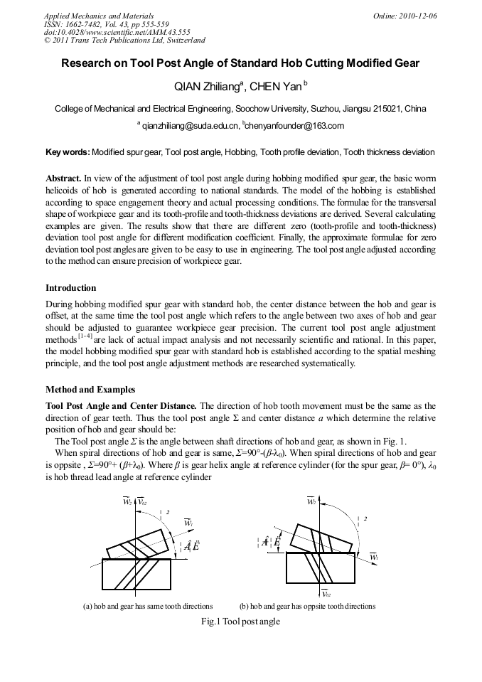 Research on Tool Post Angle of Standard Hob Cutting Modified Gear ...