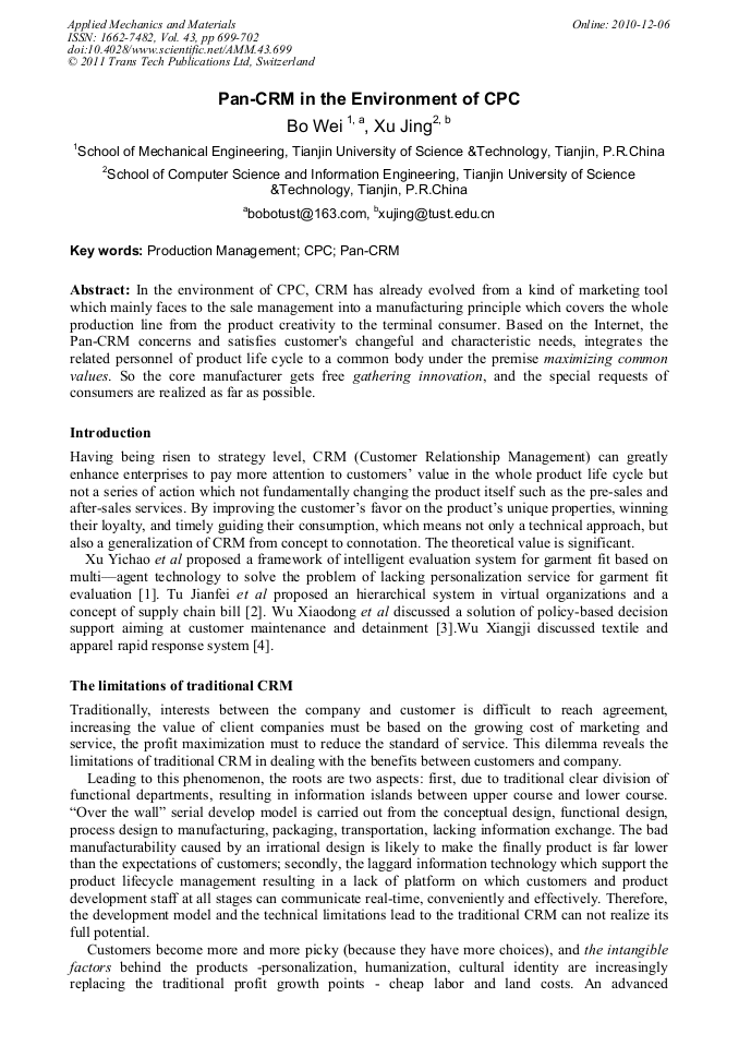 Pan-CRM in the Environment of CPC | Scientific.Net