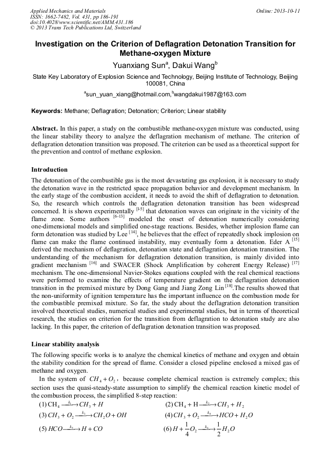 Investigation on the Criterion of Deflagration Detonation Transition ...