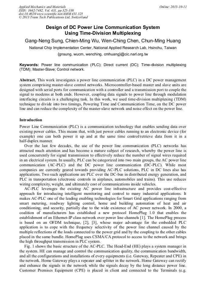 Design of DC Power Line Communication System Using Time-Division ...