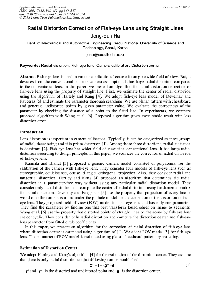 Radial Distortion Correction of Fish-Eye Lens Using Straight Lines ...