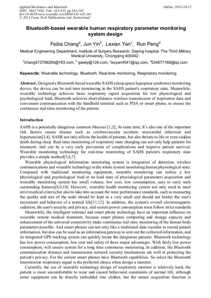 Bluetooth-Based Wearable Human Respiratory Parameter Monitoring System ...