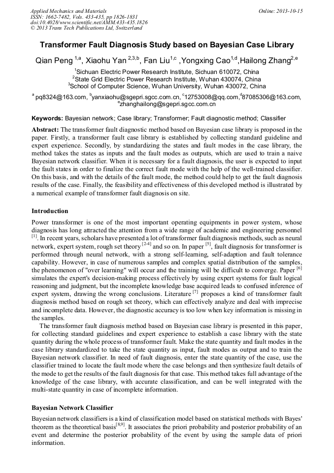 Transformer Fault Diagnosis Study Based on Bayesian Case Library | Scientific.Net