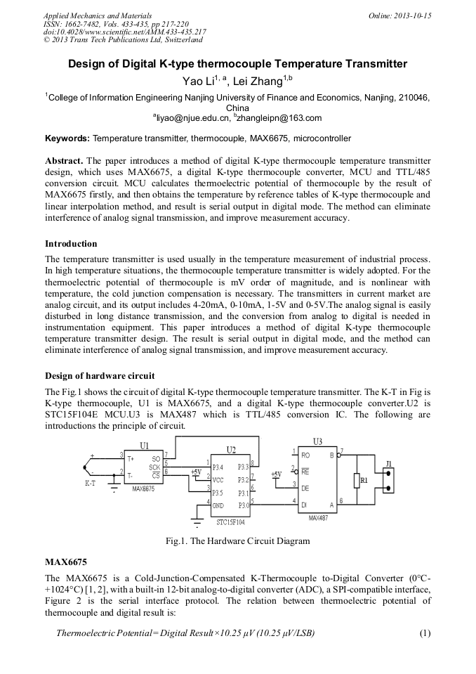Design of Digital K-Type Thermocouple Temperature Transmitter ...
