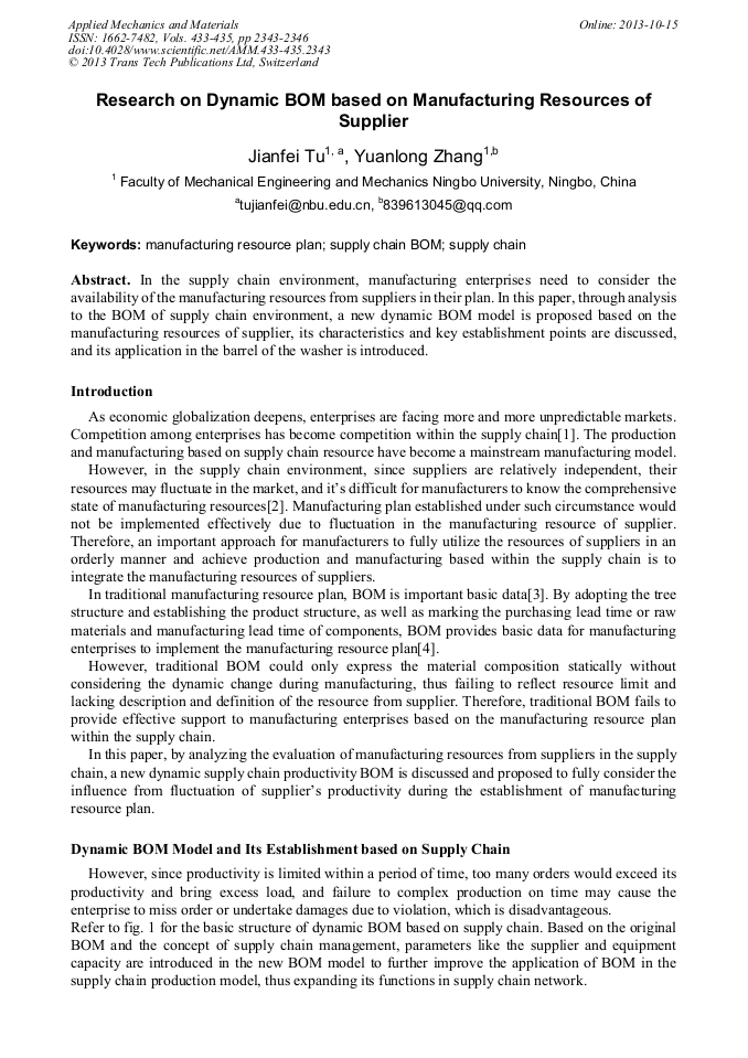 Research on Dynamic BOM Based on Manufacturing Resources of Supplier ...