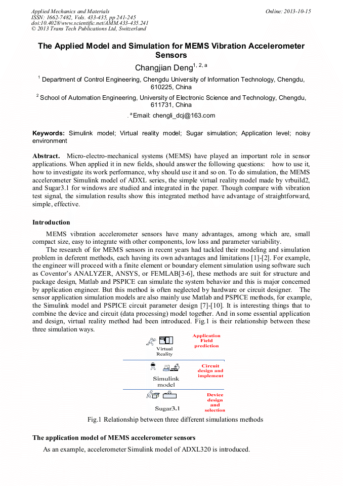 The Applied Model and Simulation for MEMS Vibration Accelerometer ...