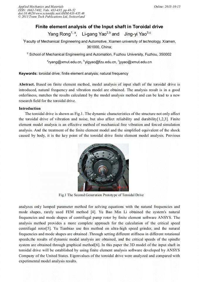 Finite Element Analysis of the Input Shaft in Toroidal Drive ...