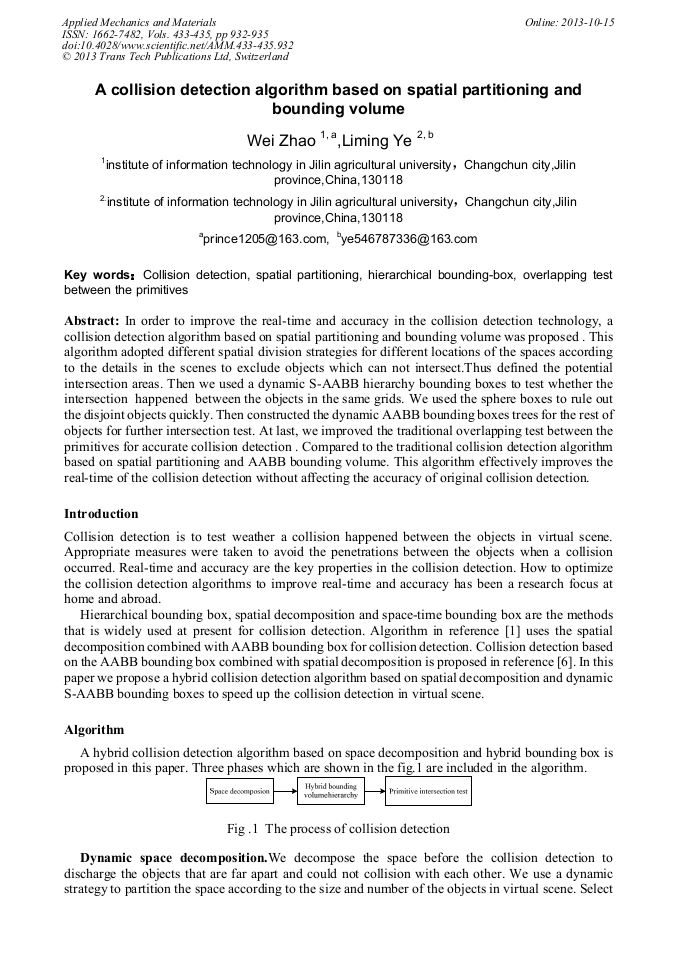 A Collision Detection Algorithm Based On Spatial Partitioning And Bounding Volume Scientificnet 2948