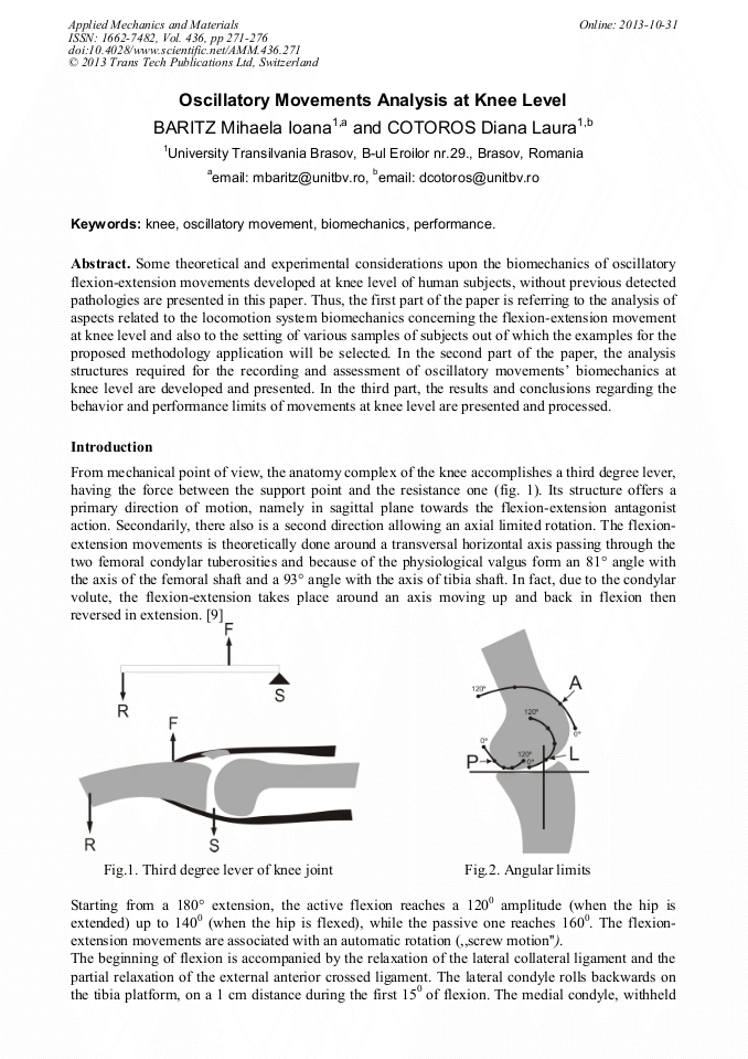 Oscillatory Movements Analysis at Knee Level | Scientific.Net